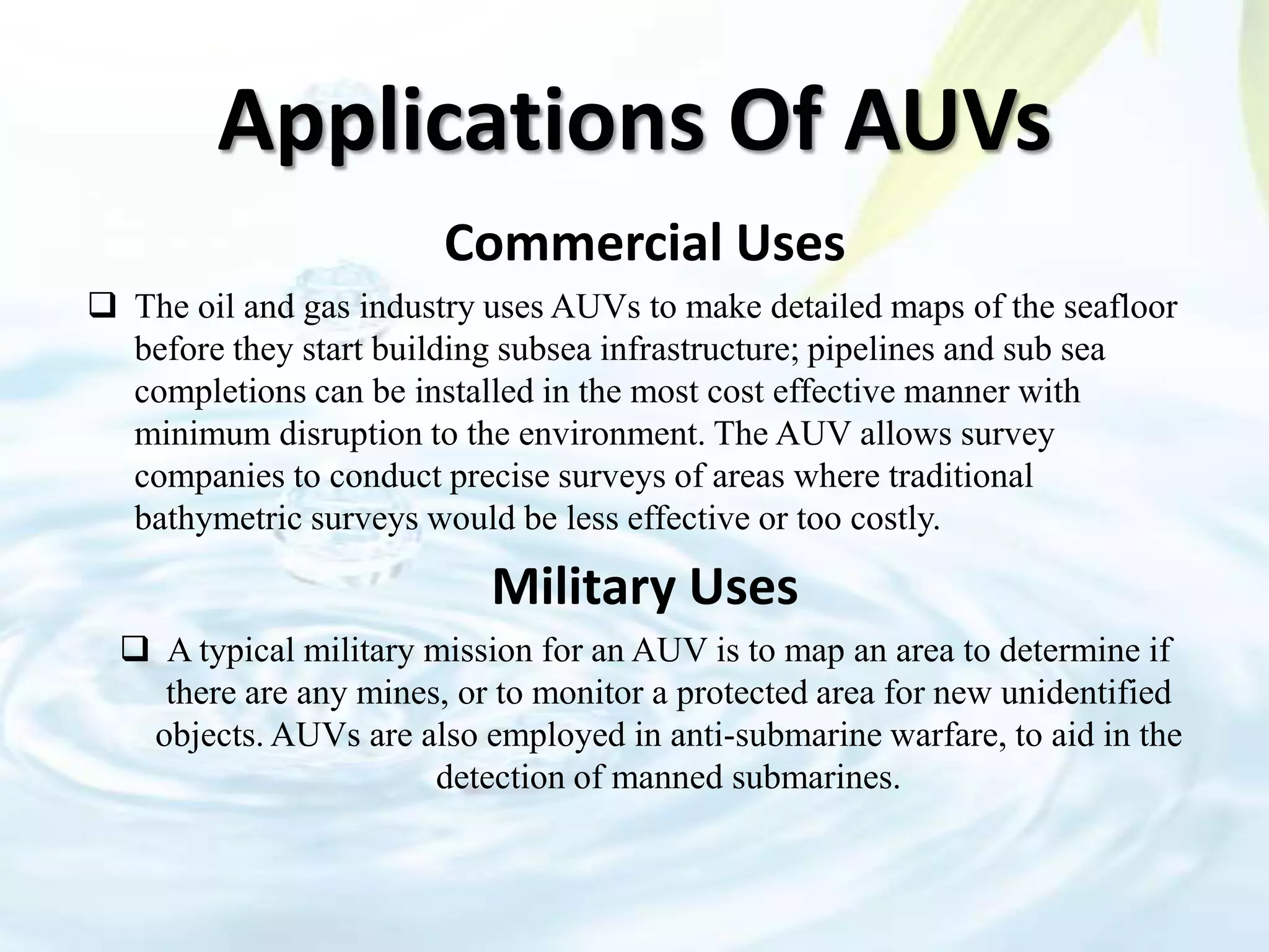 Autonomous Underwater Vehicle (AUVs) | PPTX