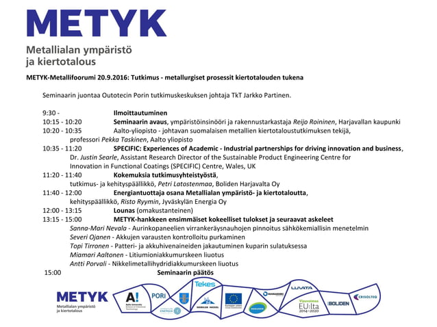 METYK - Metallialan ympäristö ja kiertotalous | PPT