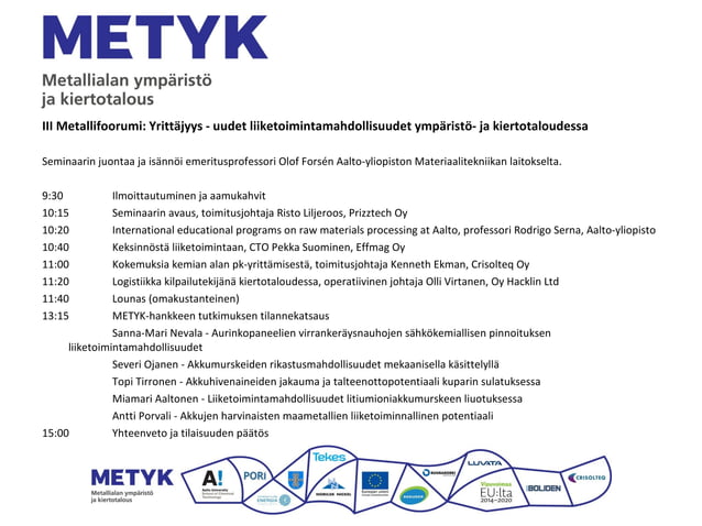 METYK - Metallialan ympäristö ja kiertotalous | PPT