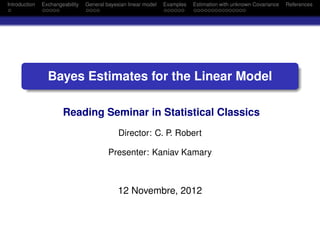 Reading the Lindley-Smith 1973 paper on linear Bayes estimators | PDF