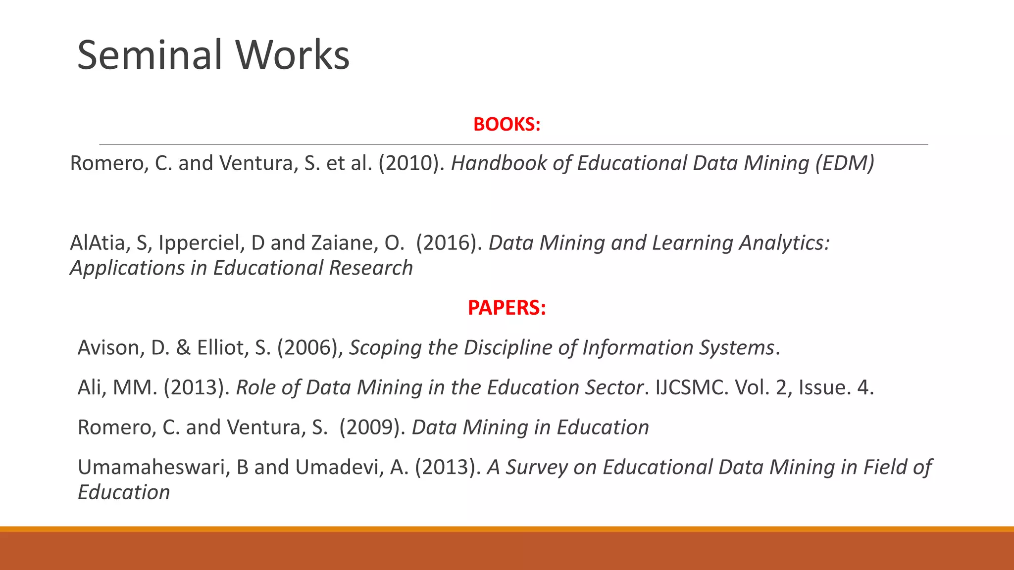 Seminal Works on Education Data Mining and Analytics | PDF