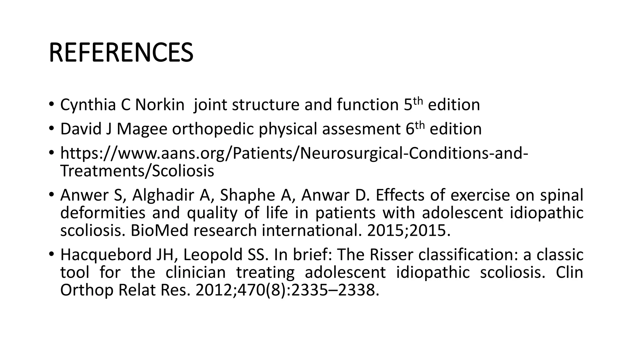 SCOLIOSIS assessment, types and management | PPTX