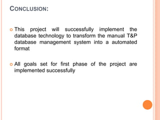 Training & Placement Database Management System | PPTX
