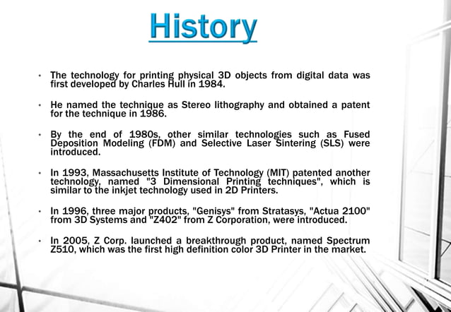 Seminar Presentation on 3D Printing | PPTX | 3-D Graphics | Computer ...