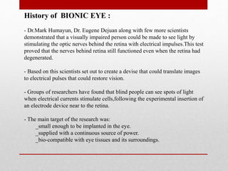 ARTIFICIAL RETINA/EYE (ASR,BIONIC EYE) | PPTX