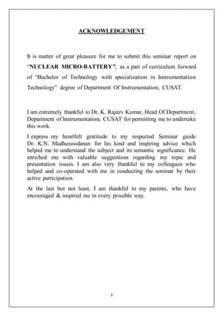 Seminar report on nuclear micro battery | DOCX