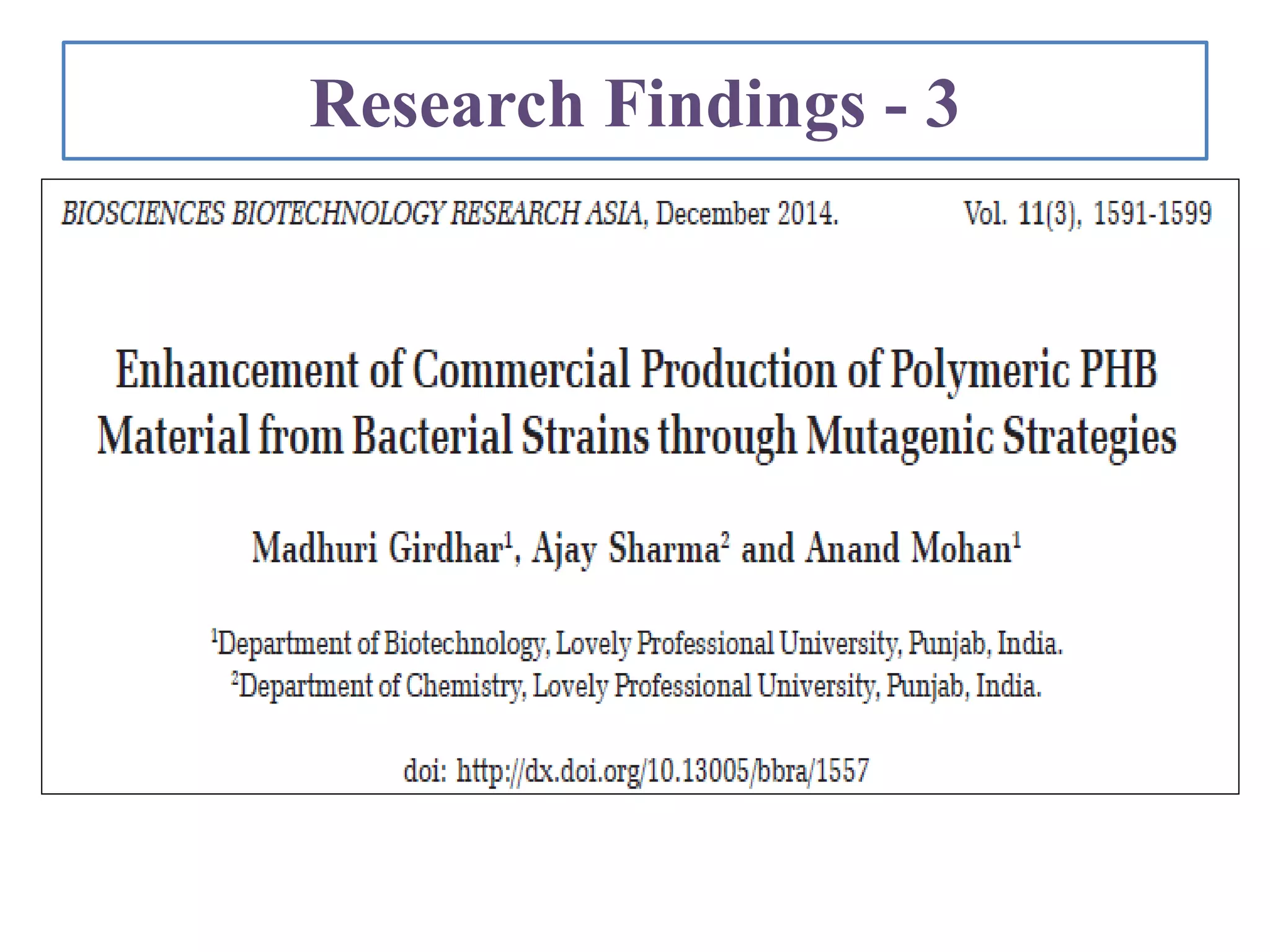 PHB production by bacteria and its applications | PPTX