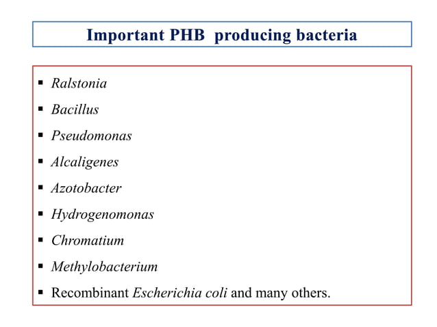 PHB production by bacteria and its applications | PPTX