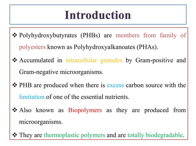PHB production by bacteria and its applications | PPTX