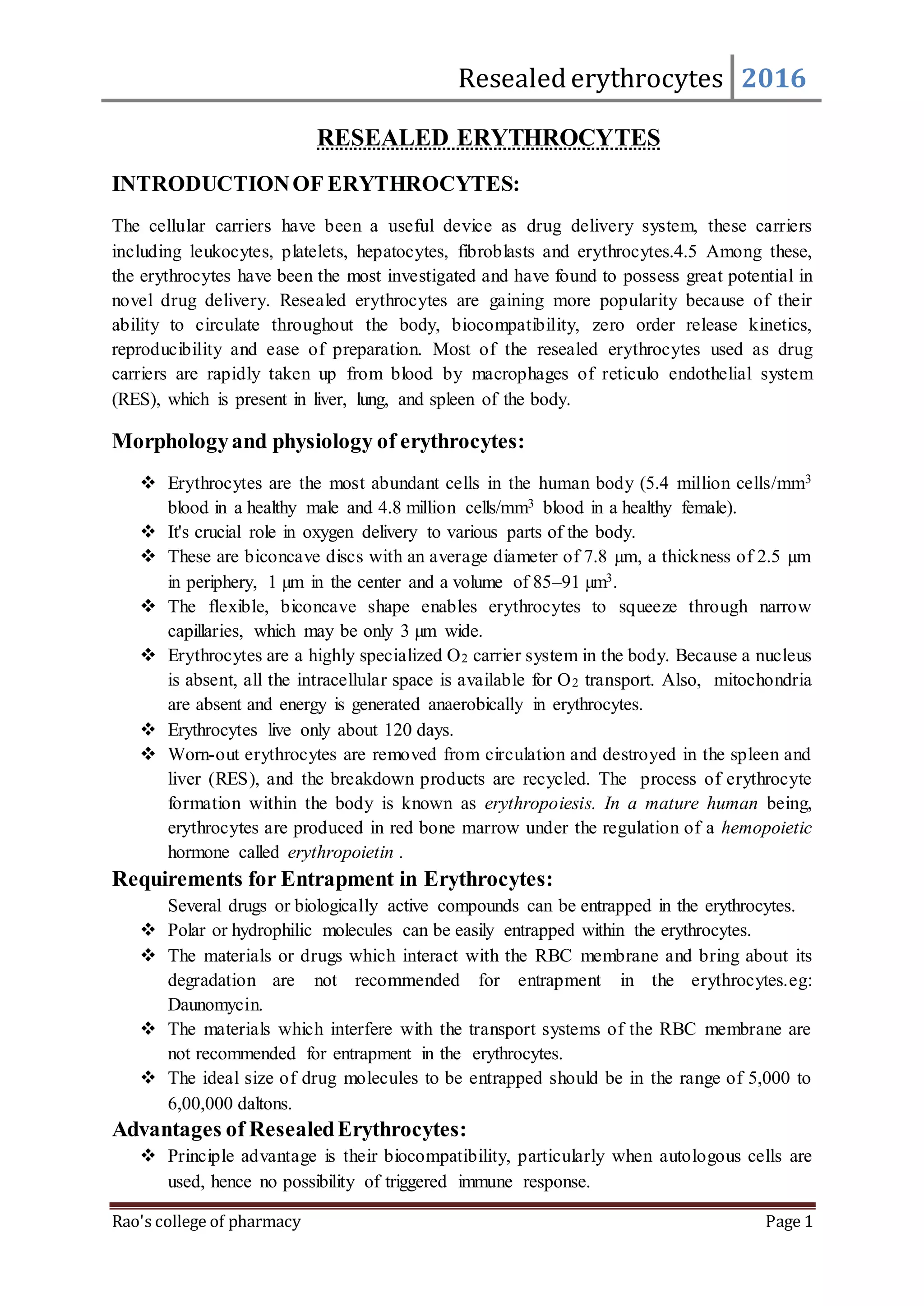 Resealed Erythrocytes | DOCX