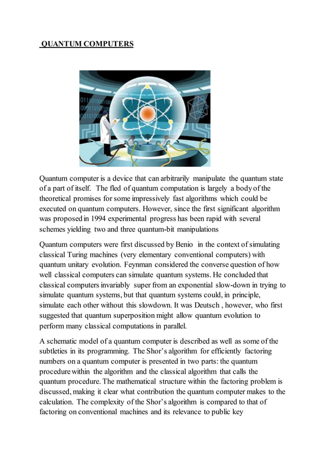 Seminar report on quantum computing | DOCX | Chemistry | Science