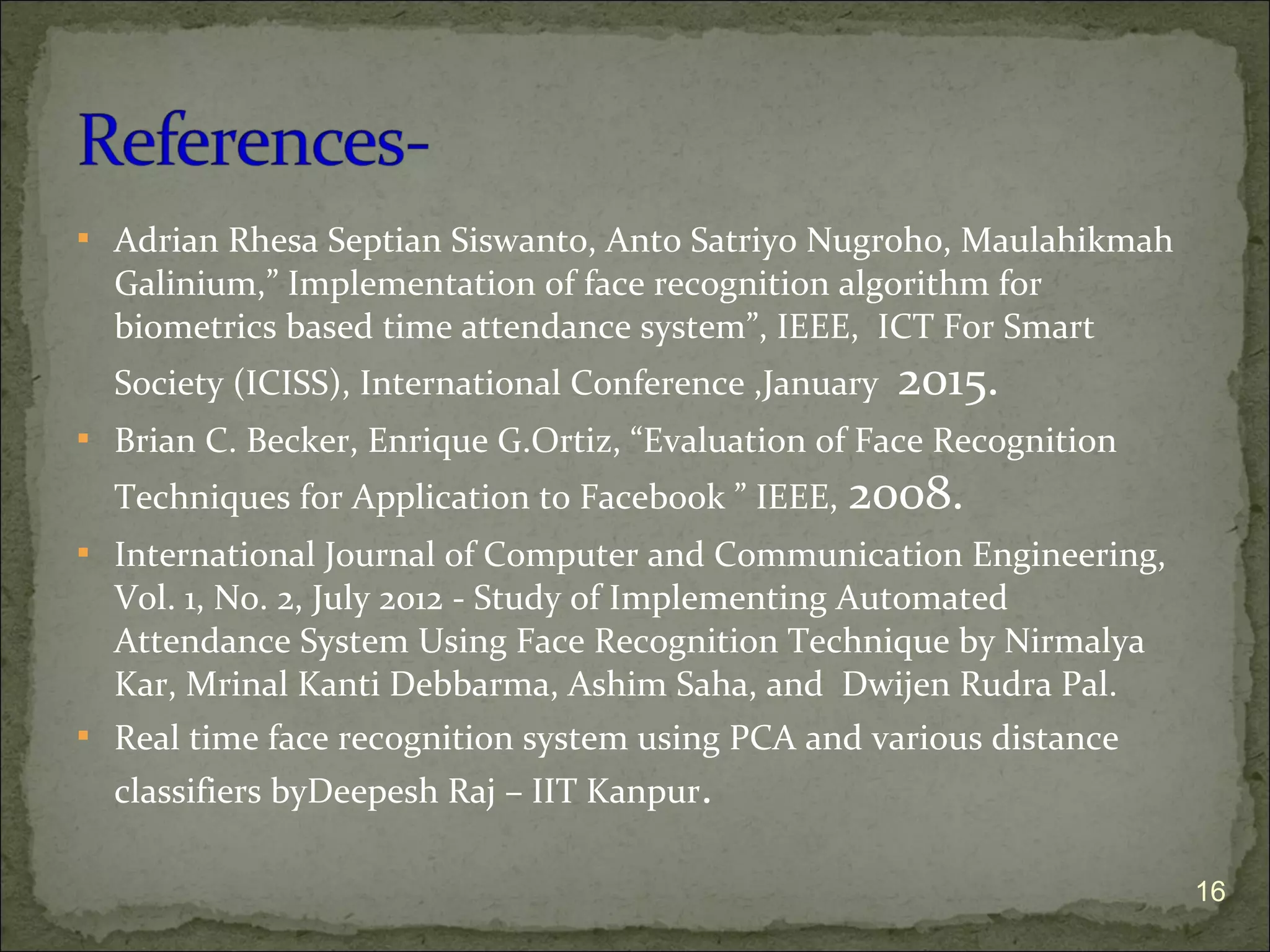Automatic Attendance system using Facial Recognition | PPT