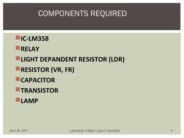 automatic streetlight control using ldr ppt | PPT | Technology & Computing