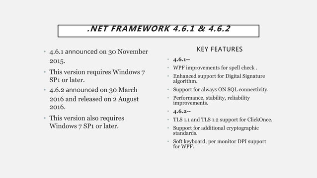 Evolution of .NET Framework and Features of different versions | PPTX