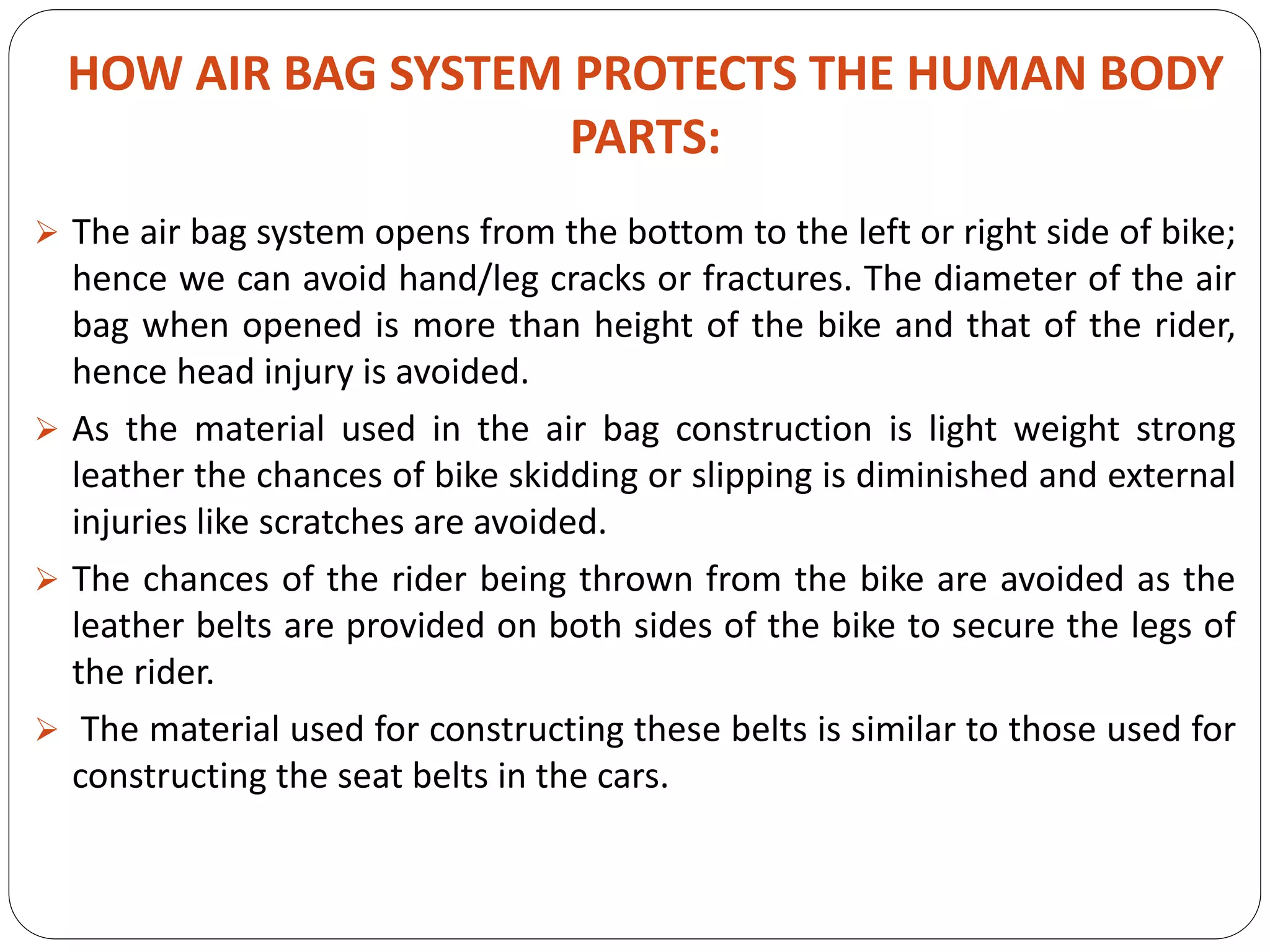AIRBAG SYSTEM FOR 2-WHEELER VEHICLE SYSTEM | PPTX