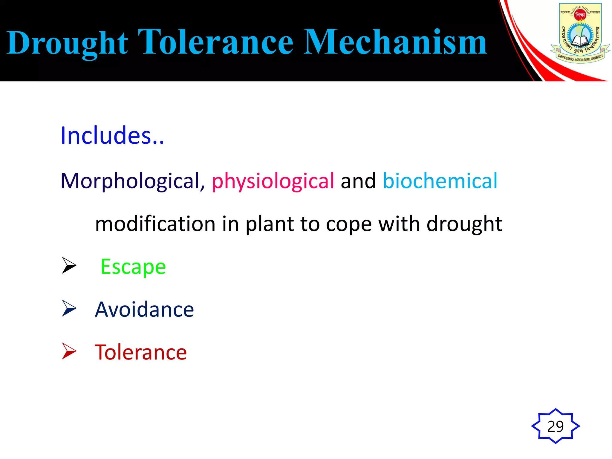 Drought tolerance mechanism in plant | PDF