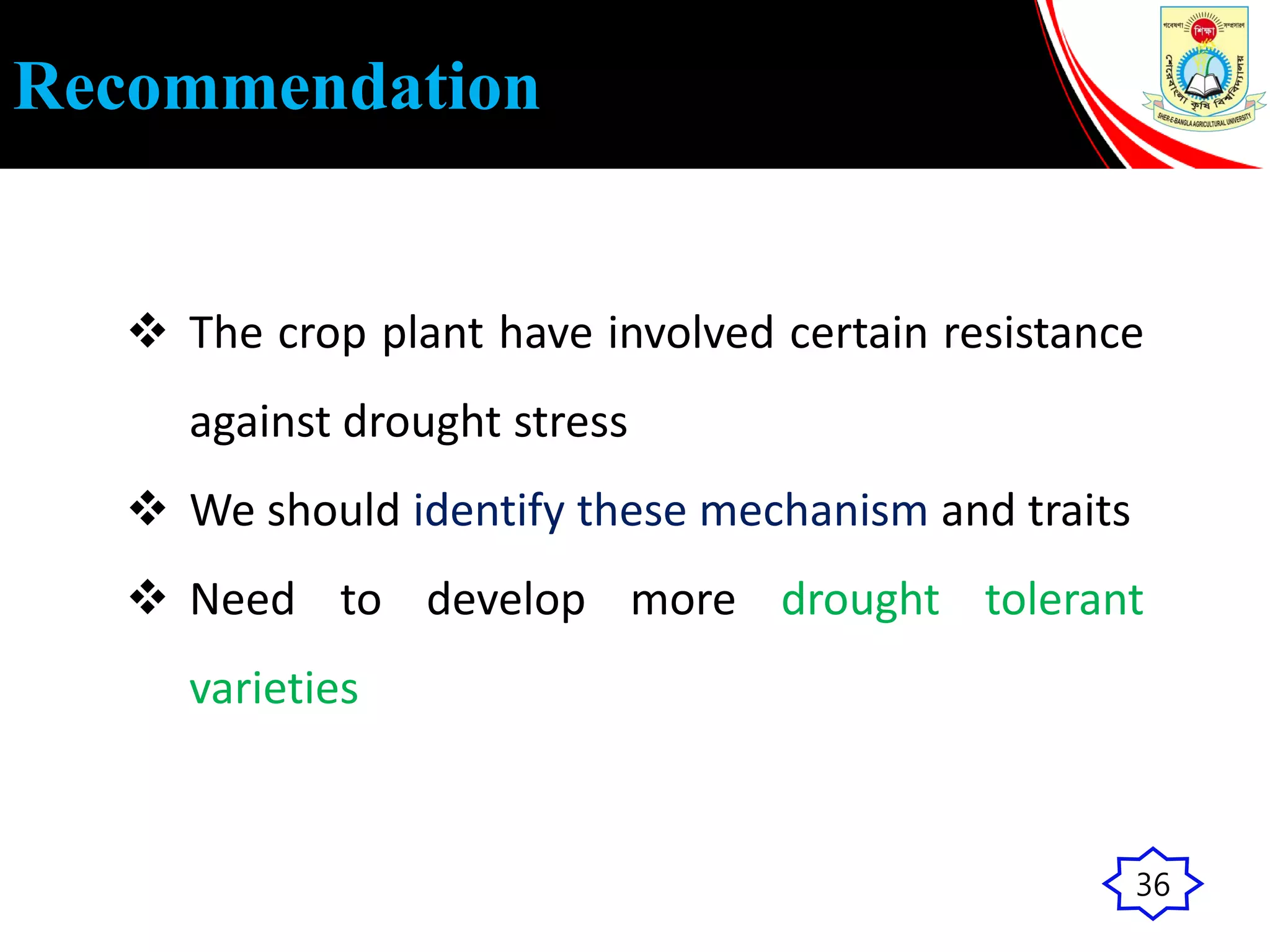 Drought tolerance mechanism in plant | PDF