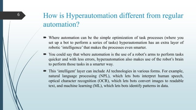 Hyperautomation | PPTX | Artificial Intelligence | Technology & Computing