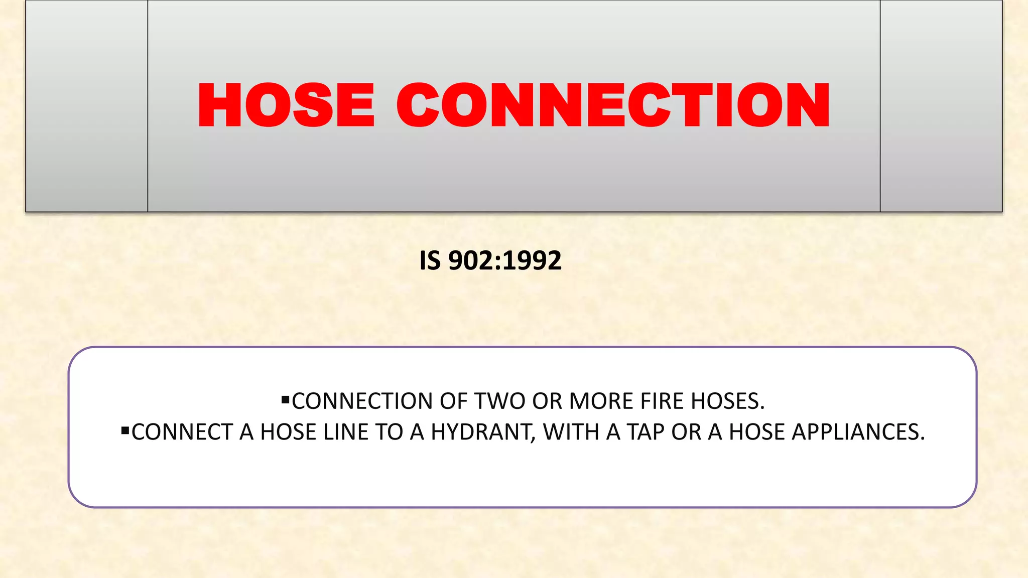 FIRE WATER HOSE I ITS PART l HOSE CONNECTION I HOSE LAYING ETC | PPTX