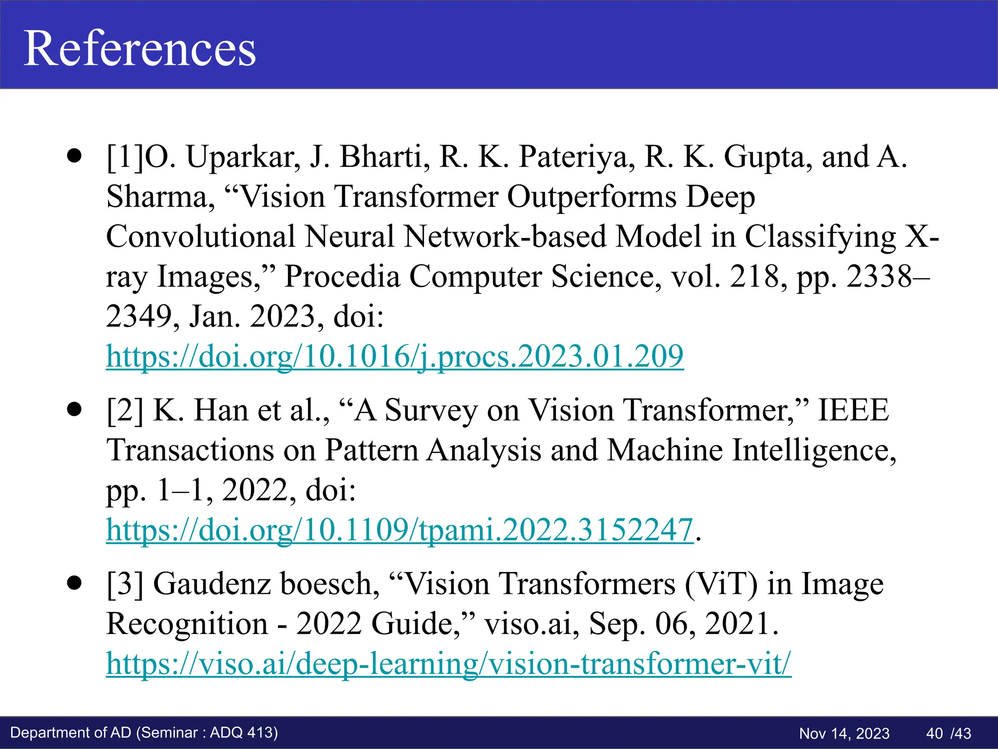 Classification of xray images using vision transformers | PPT