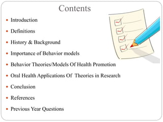 behavioural models in health promotion | PPTX