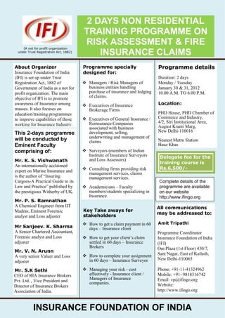 Training Programme on Risk Assesment and Fire Insurance Claims | PDF