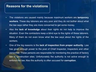 conditions of labourers in construction sites | PPTX