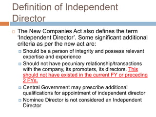 Companies Act 2013 - Directors, Independent Directors and Meetings | PPTX