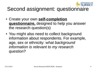 Survey Research (SOC2029). Seminar 8: formulating a research question | PPT