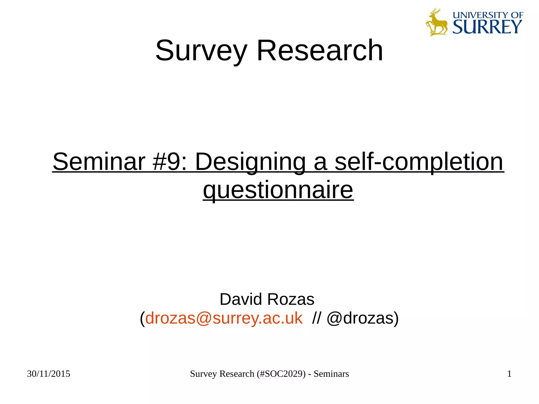 Survey Research (SOC2029). Seminar 9: designing a self-completion questionnaire | PDF | Science
