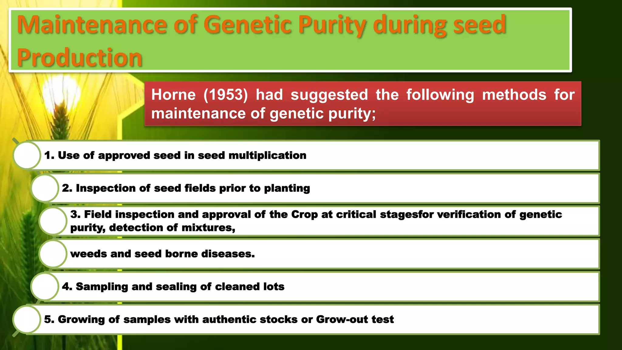 maintainance of genetic purity methods of genetic purity testing | PPTX