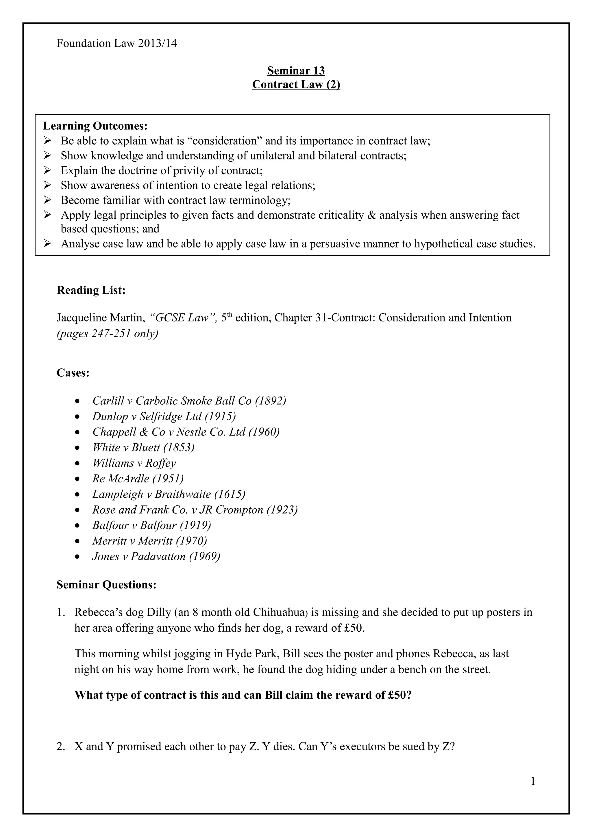Seminar 13 contract law | DOC