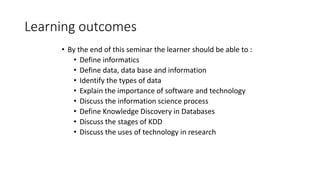 Data and Knowledge Discovery in Databases (KDD) | PPTX | Databases | Computer Software and ...