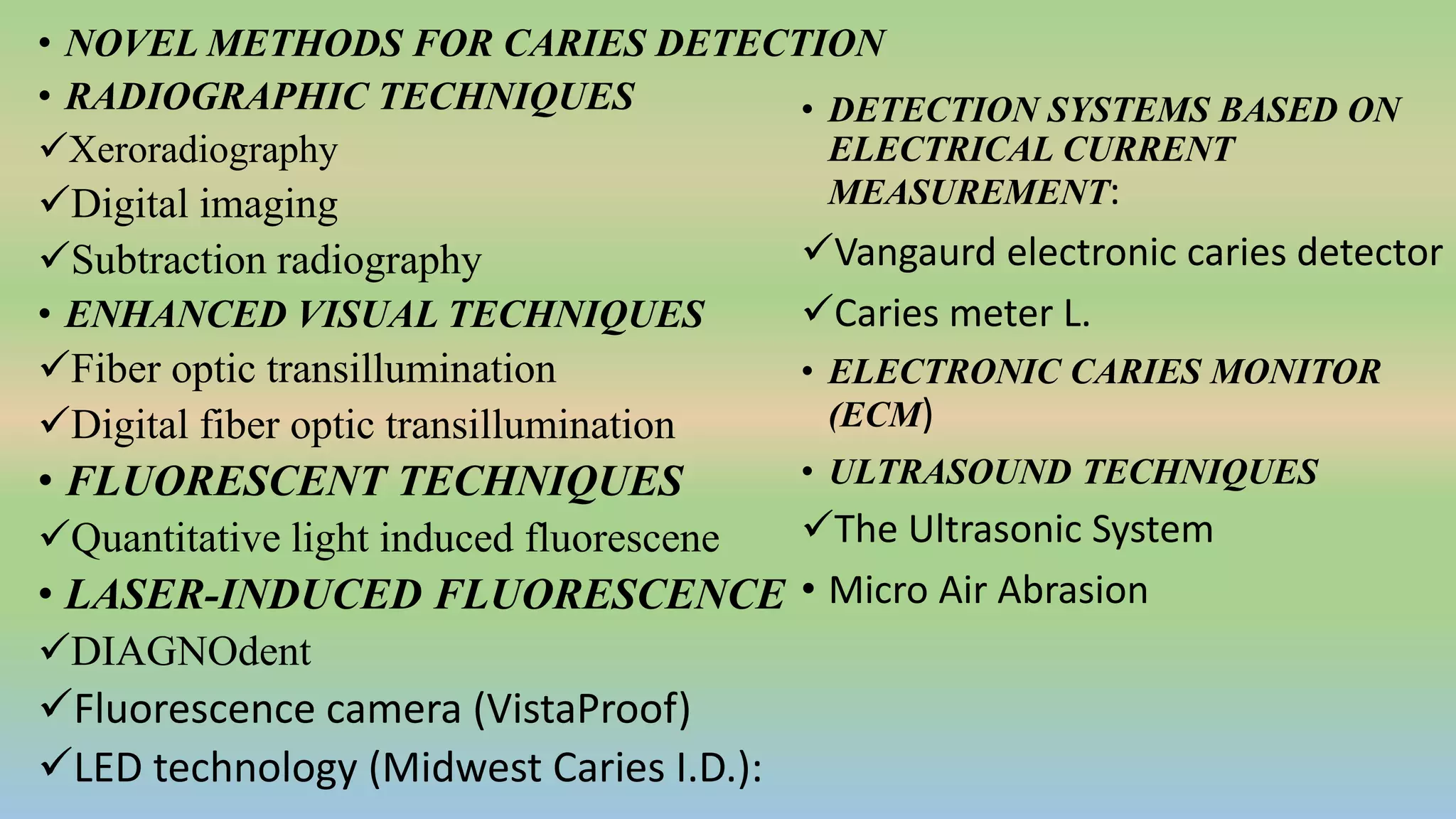 Recent advances in dental caries diagnosis | PPTX