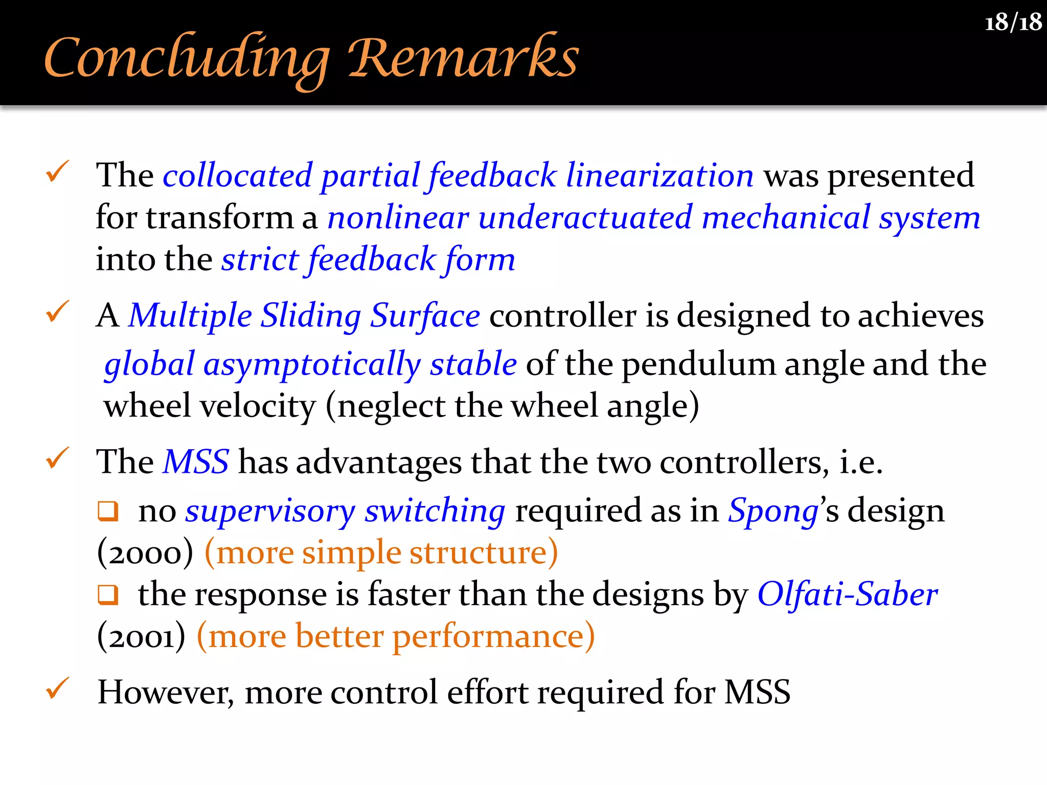 Stabilization of Inertia Wheel Pendulum using Multiple Sliding Surface Control Technique | PPTX