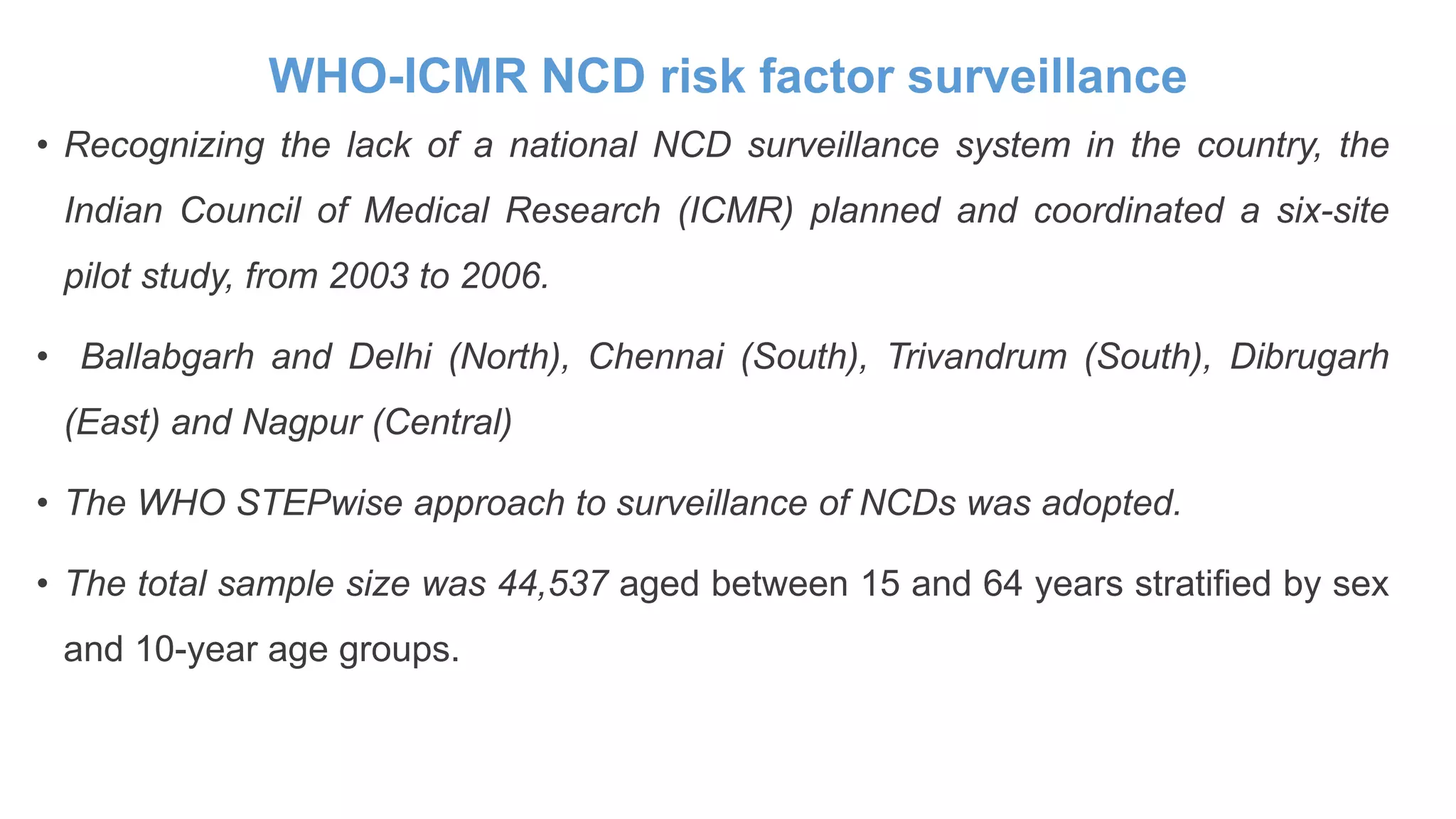 Risk factor surveillance of Non-communicable diseases | PPTX