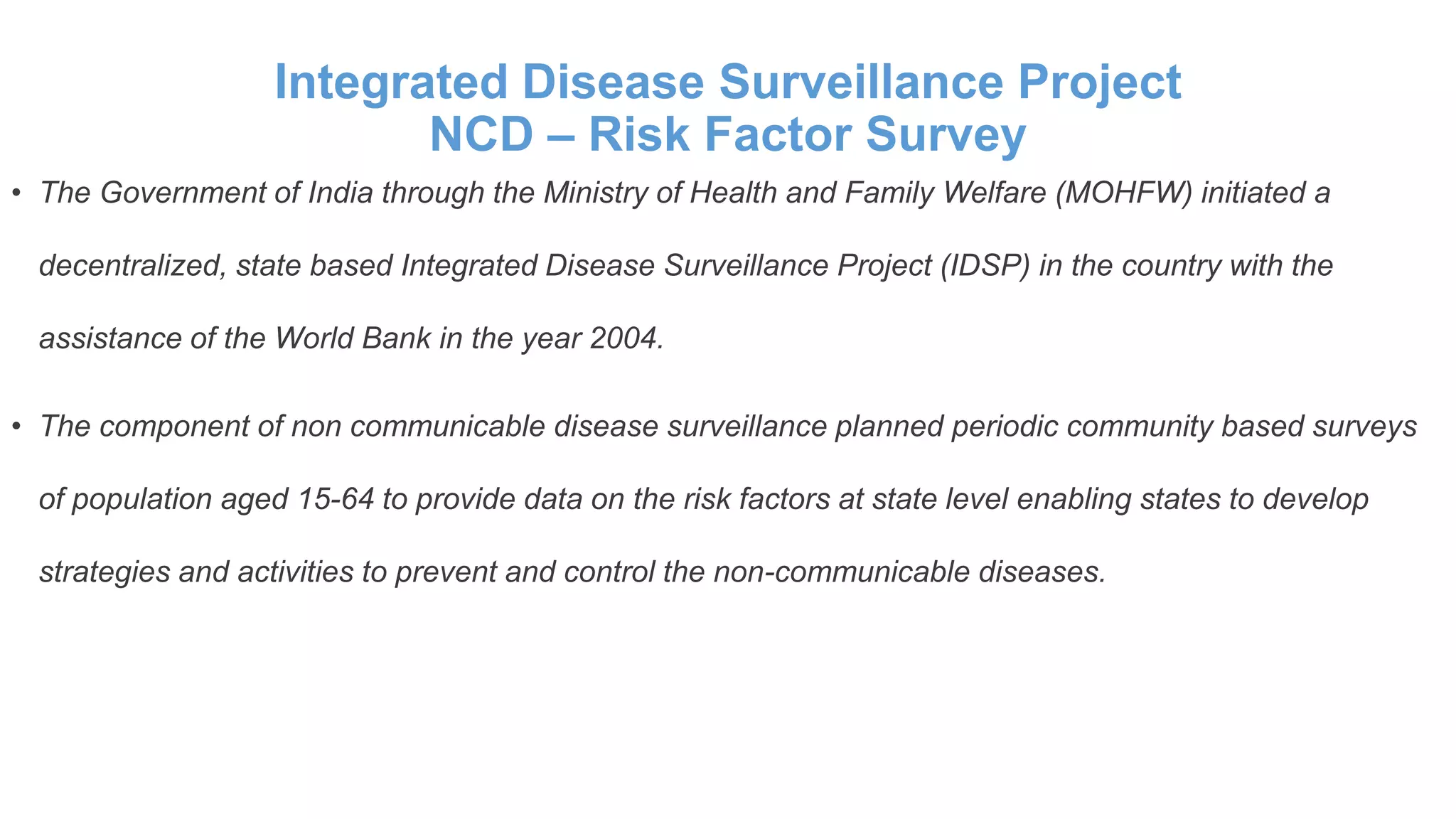 Risk factor surveillance of Non-communicable diseases | PPTX