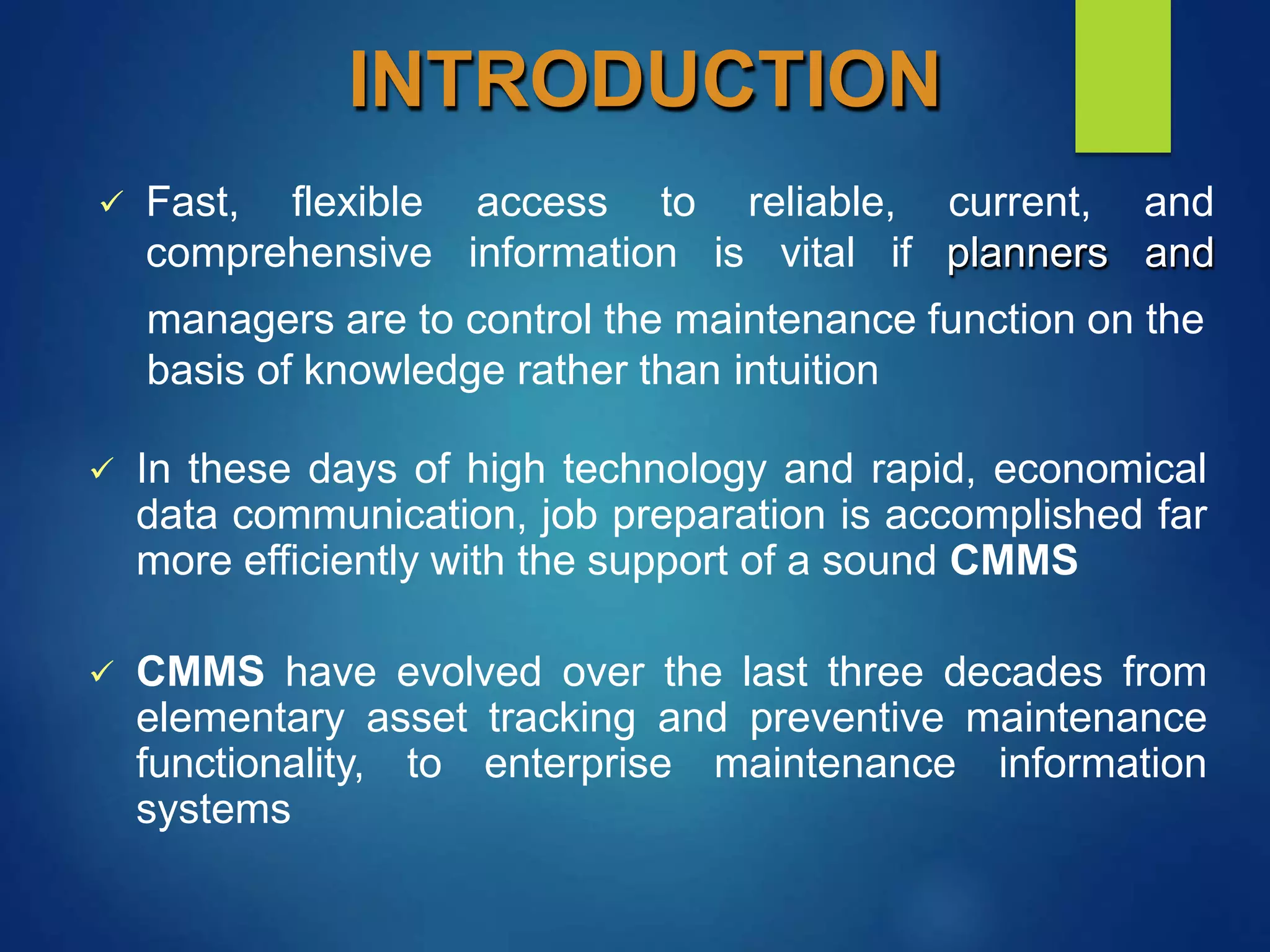 seminar report on computerised maintenance management system (CMMS) | PPTX
