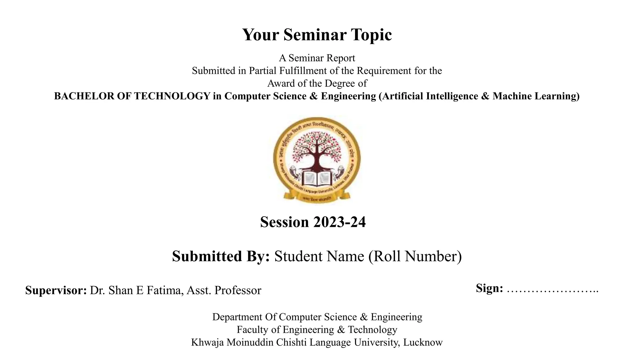 Final Project Seminar 2 Front Page for AIML | PPTX