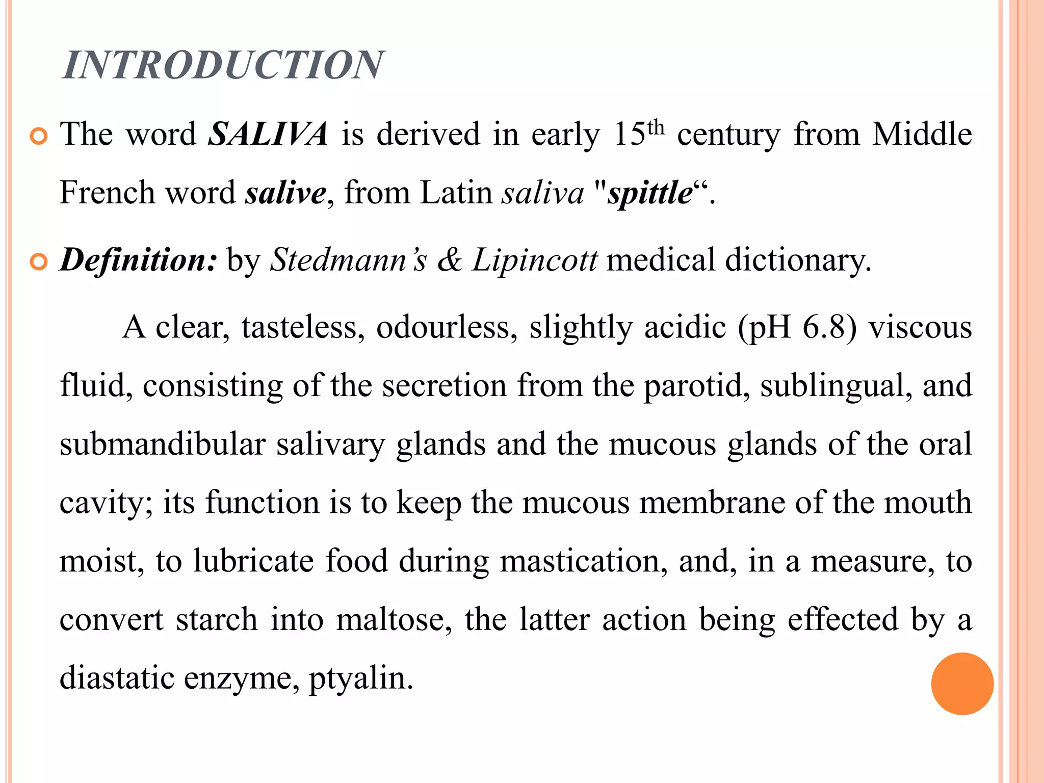 saliva in oral health | PPTX
