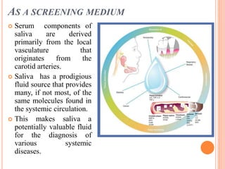 saliva in oral health | PPTX
