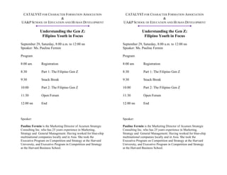 PROGRAM of Seminar 3: The Gen Z Filipino | PDF