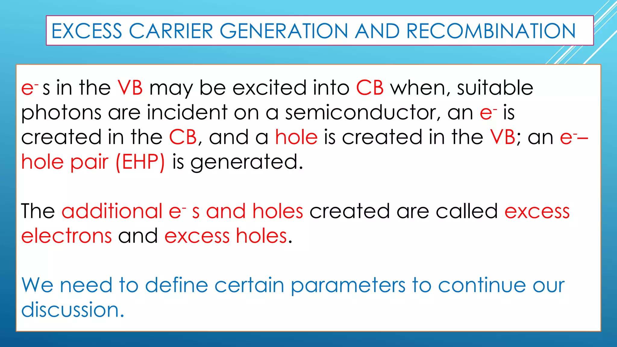 NON-EQUILIBRIUM EXCESS CARRIERS IN SEMICONDUCTORS | PDF