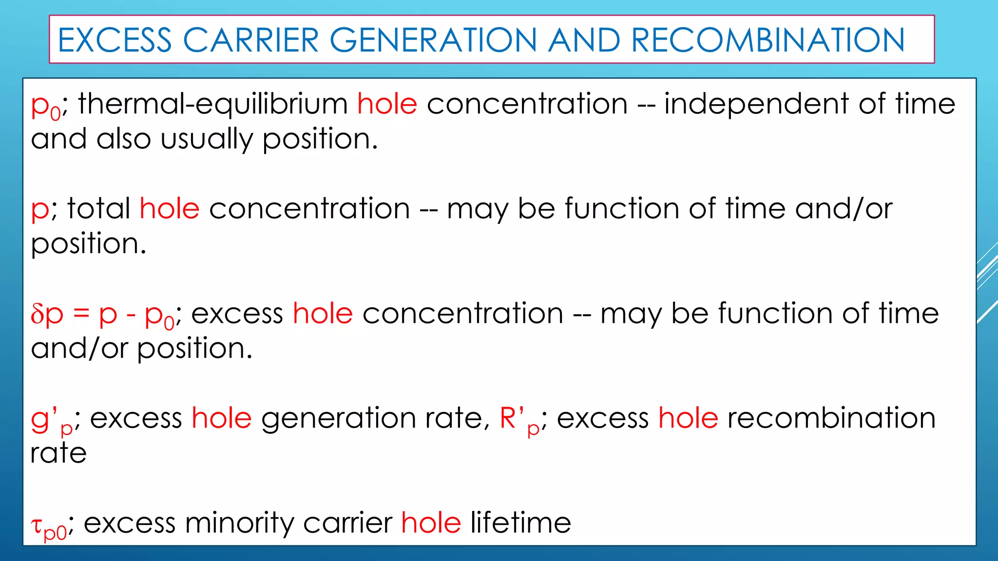 NON-EQUILIBRIUM EXCESS CARRIERS IN SEMICONDUCTORS | PDF