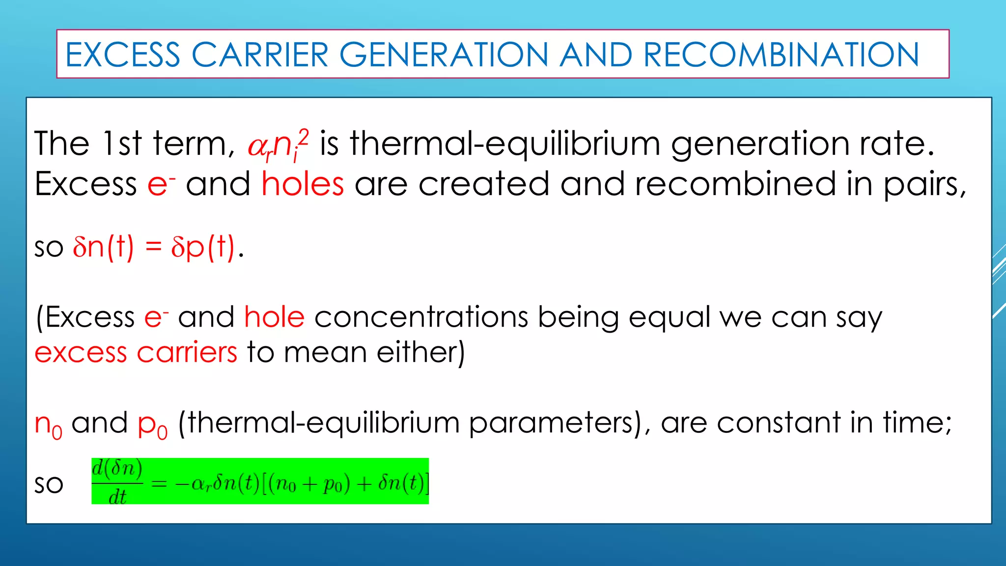 NON-EQUILIBRIUM EXCESS CARRIERS IN SEMICONDUCTORS | PDF
