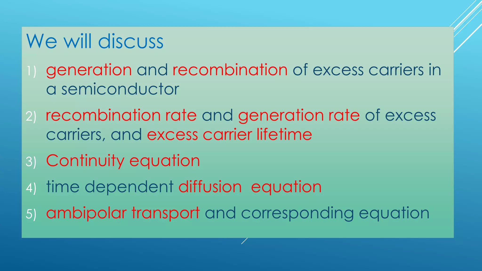 NON-EQUILIBRIUM EXCESS CARRIERS IN SEMICONDUCTORS | PDF