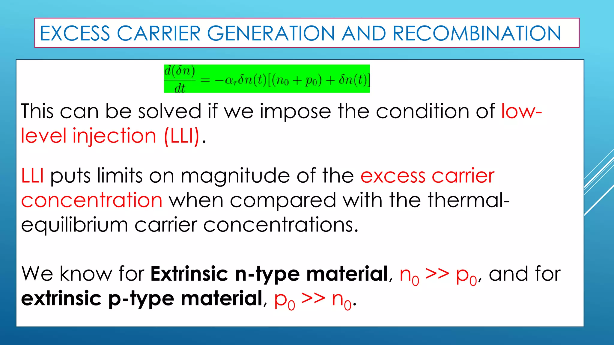NON-EQUILIBRIUM EXCESS CARRIERS IN SEMICONDUCTORS | PDF
