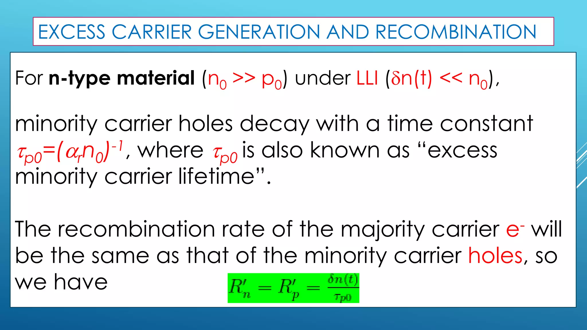 NON-EQUILIBRIUM EXCESS CARRIERS IN SEMICONDUCTORS | PDF