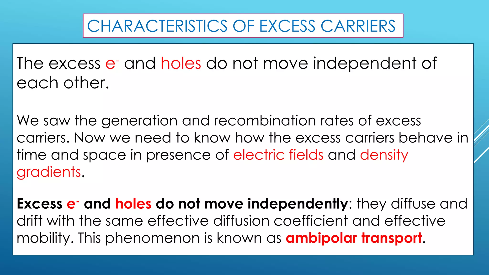 NON-EQUILIBRIUM EXCESS CARRIERS IN SEMICONDUCTORS | PDF