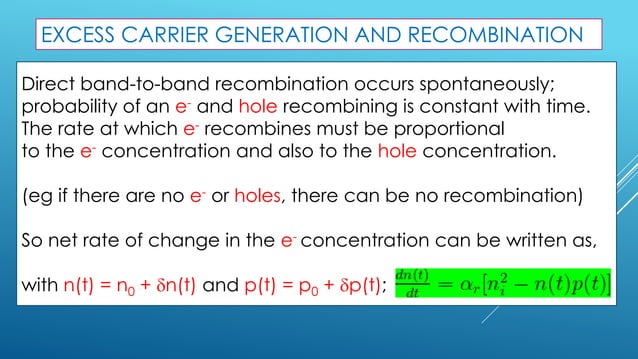 NON-EQUILIBRIUM EXCESS CARRIERS IN SEMICONDUCTORS | PDF | Chemistry ...